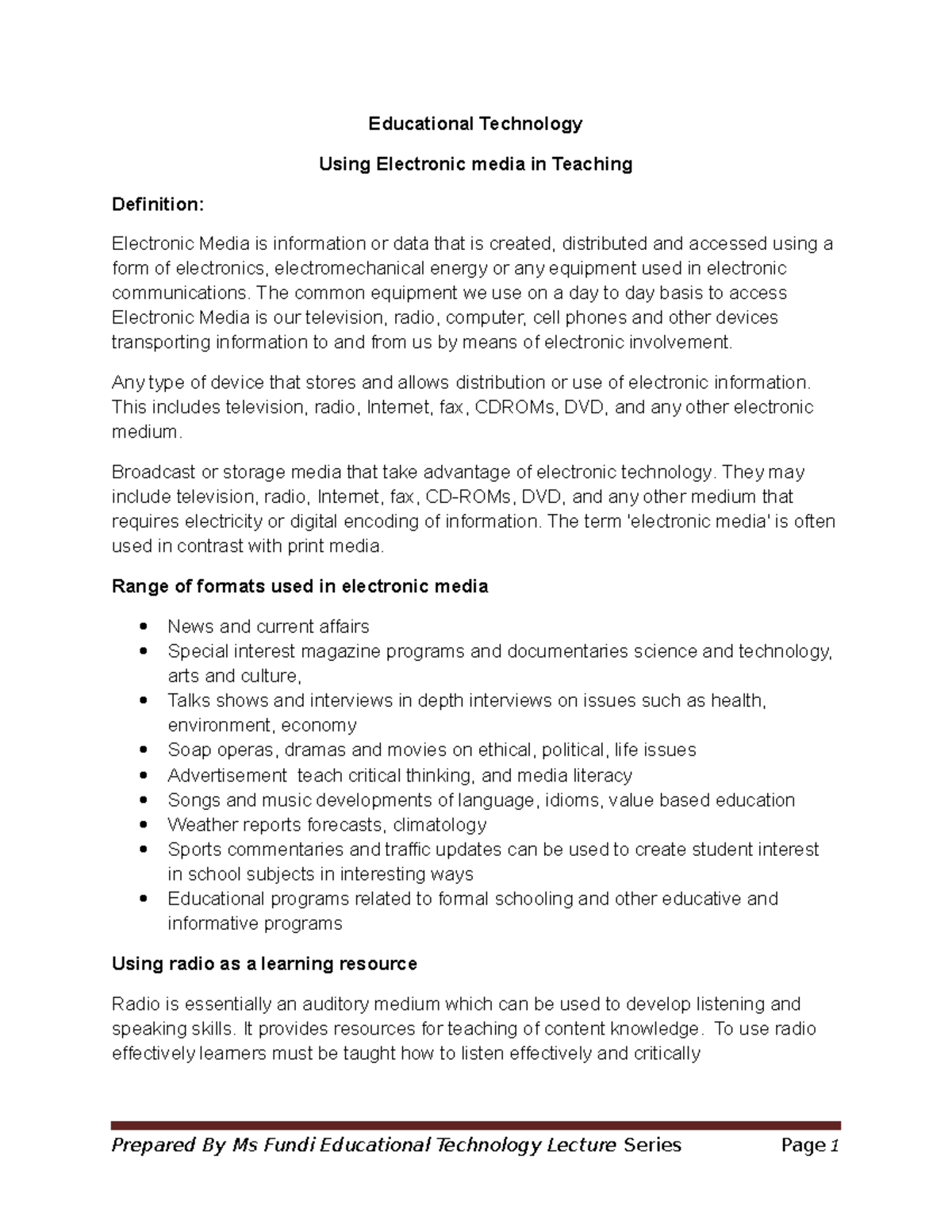 Radio and telecasts 2 - research notes - Educational Technology Using ...