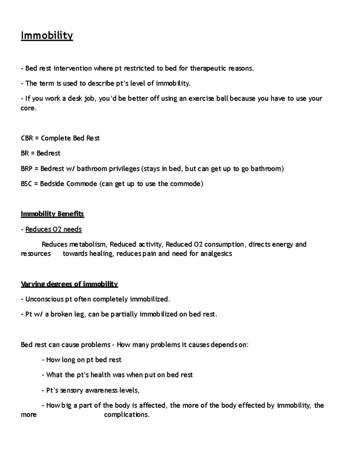 Immobility - Dr. Fola - Immobility Bed rest intervention where pt ...