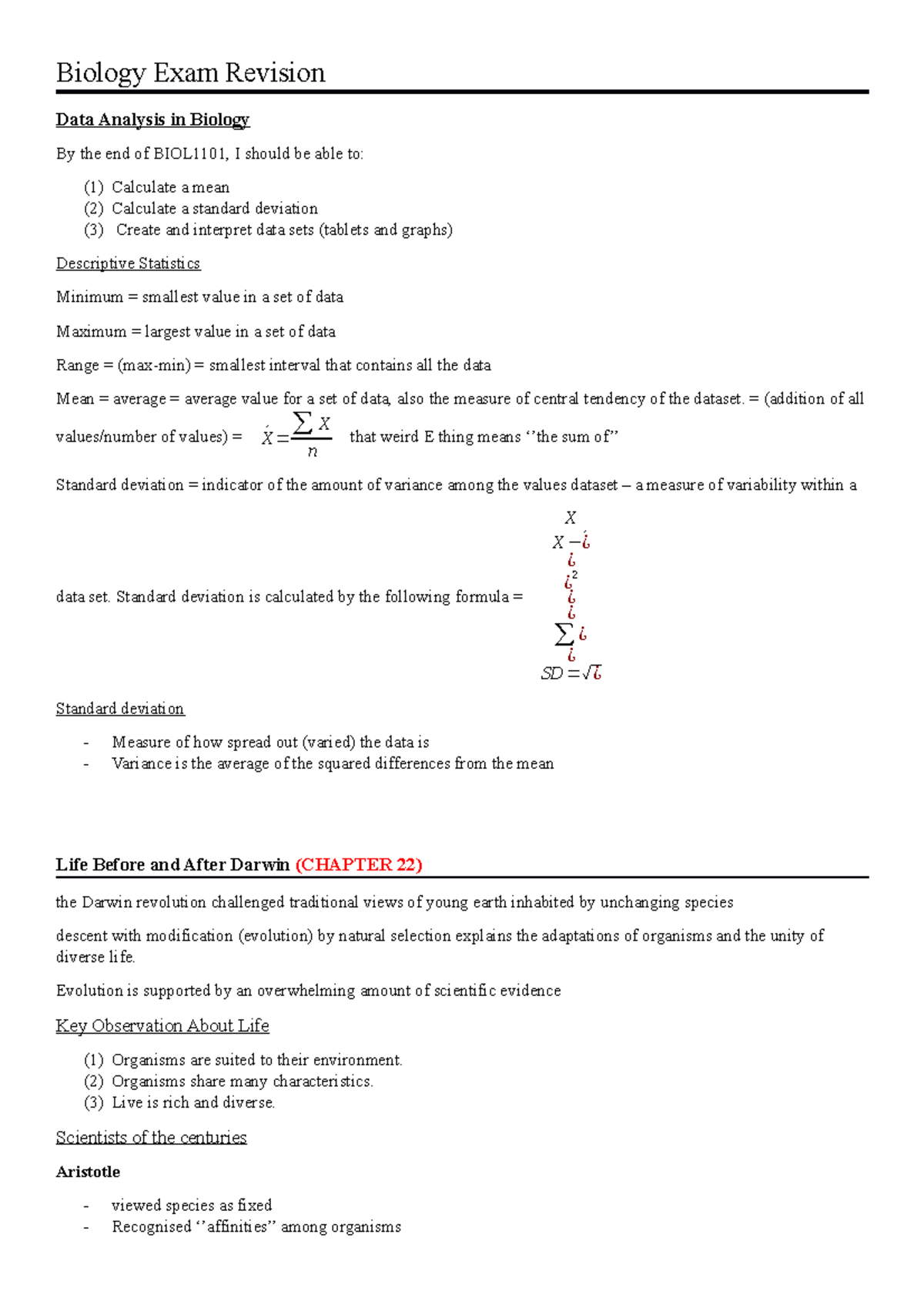 Biology Exam Revision - Summary Evolution of Biological Diversity ...