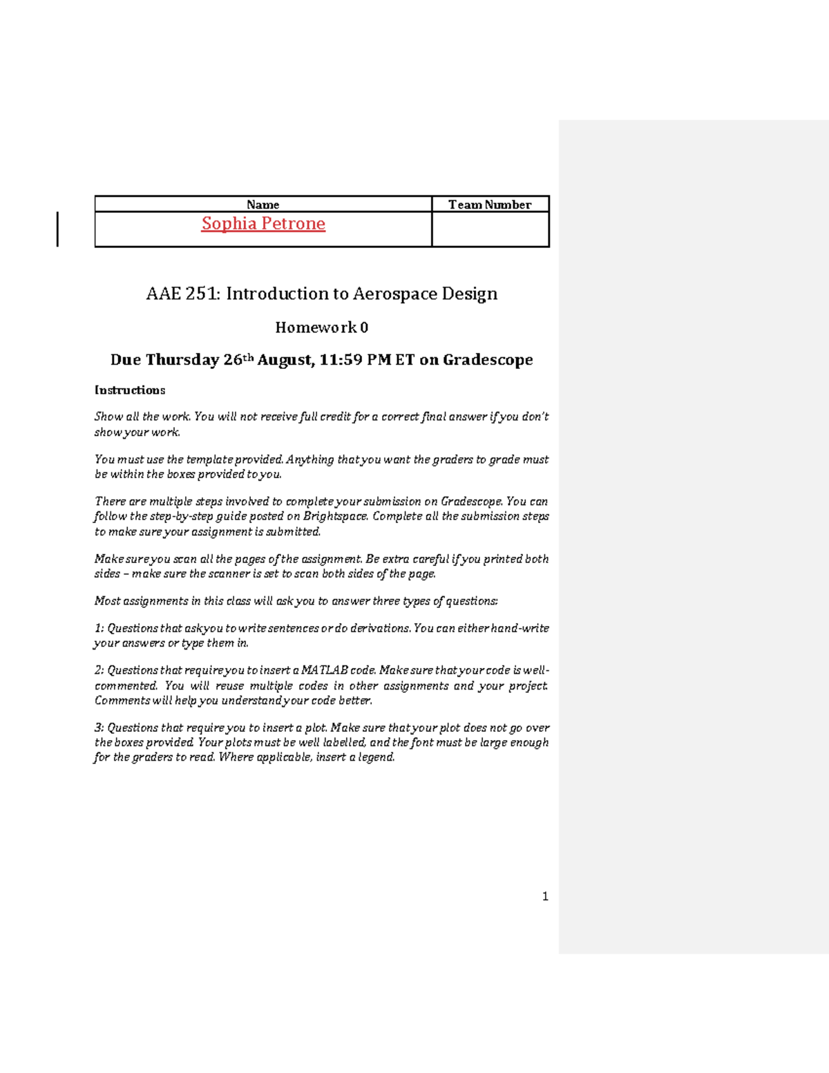 AAE251 Fall 2021 HW0 - hw 0 - Name Team Number Sophia Petrone AAE 251 ...