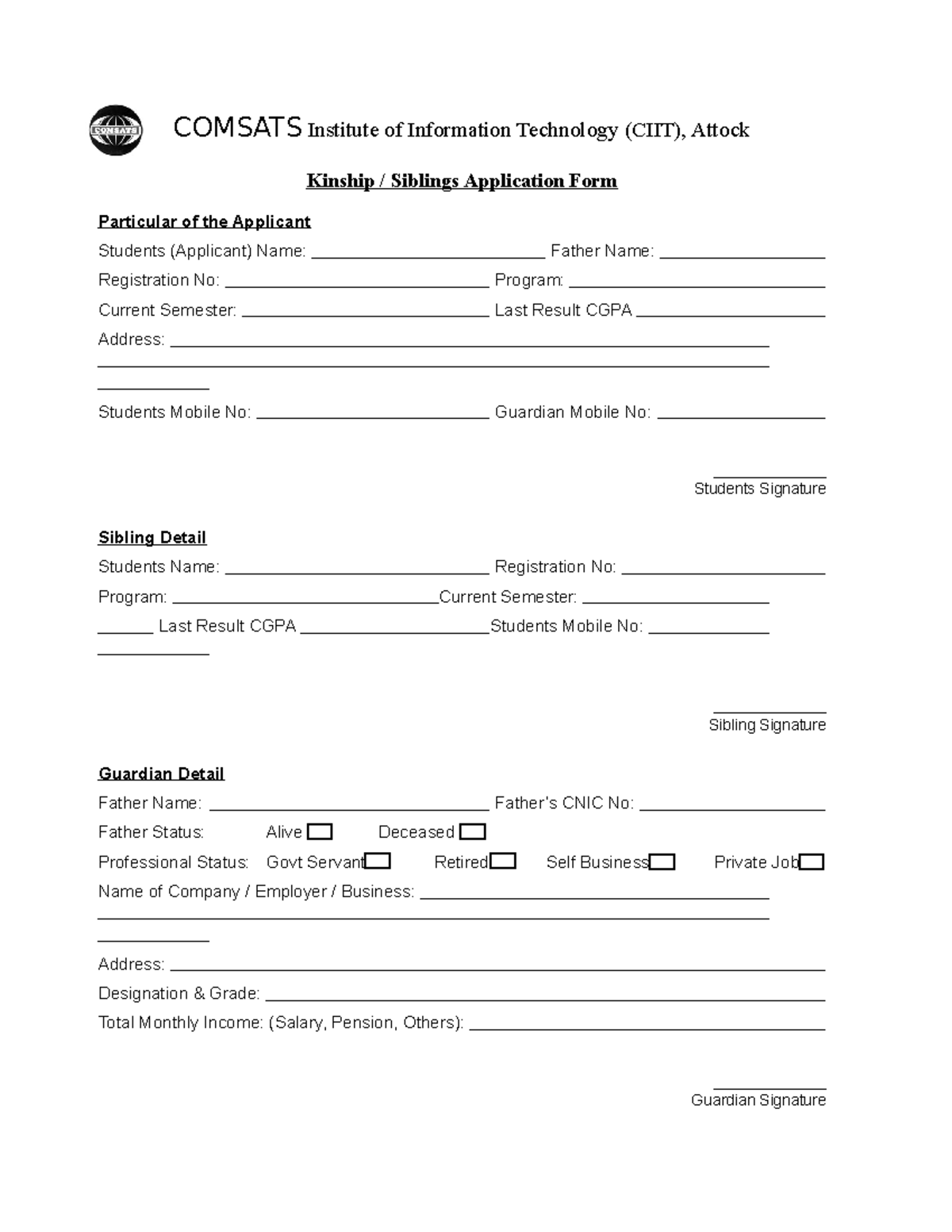 Kinship - Sibling Form - form - COMSATS Institute of Information ...