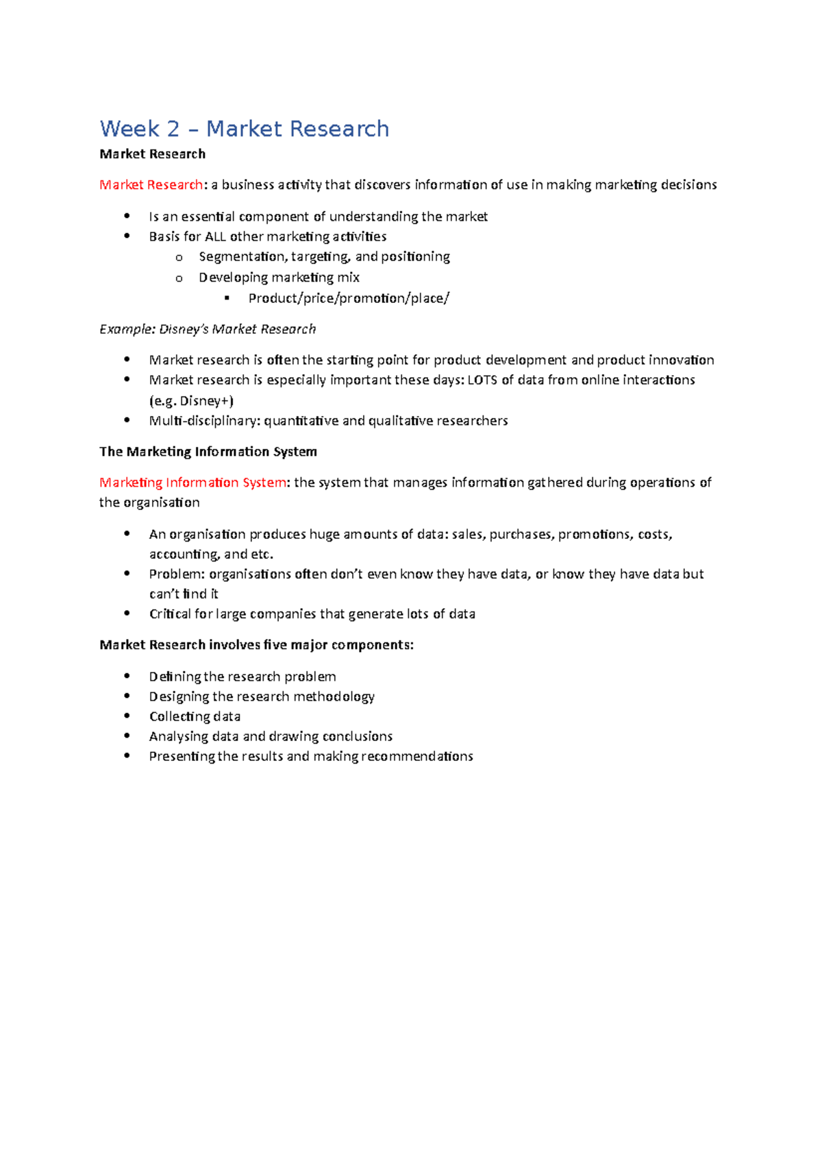 Marketing Week 2 A - week 2 - Week 2 – Market Research Market Research Market Research: a ...