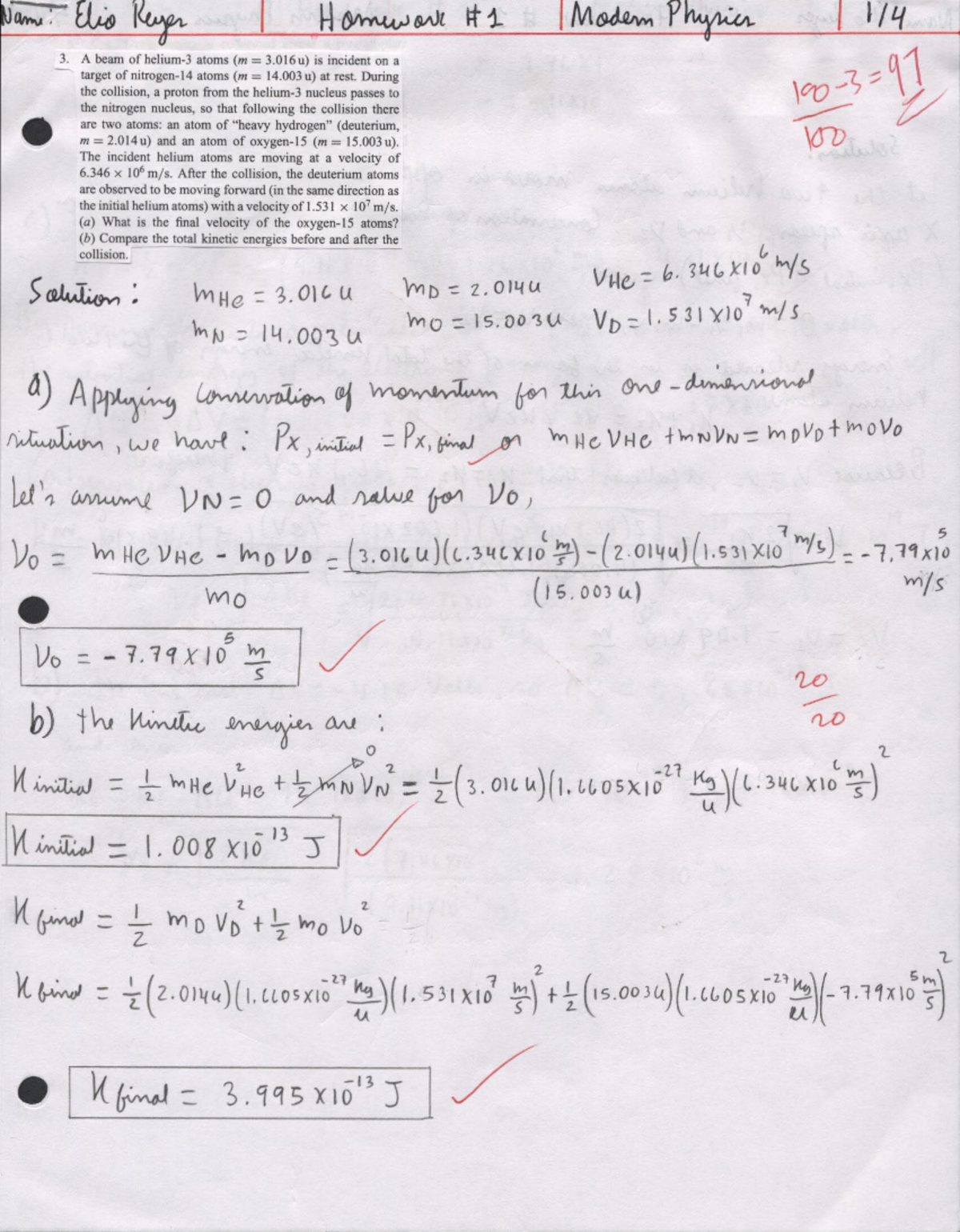 Homework #1 - 3. A beam of atoms (m 3) is incident on a target of 4 ...