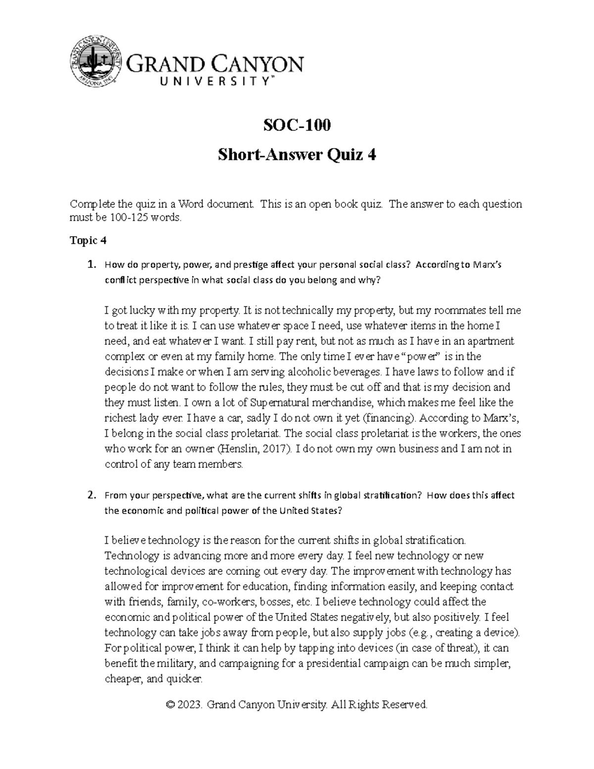 QUIZ 4 - Complete the quiz in a Word document. This is an open book ...