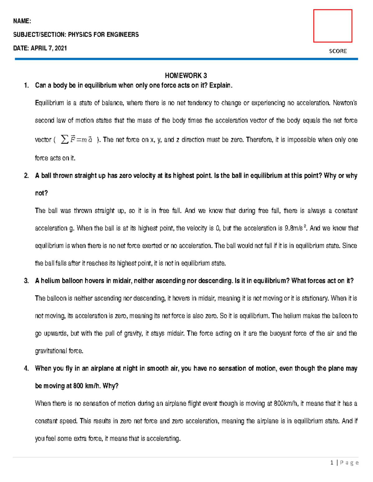 Homework 3 Equilibrium Physics For Engineers Pangsu Studocu