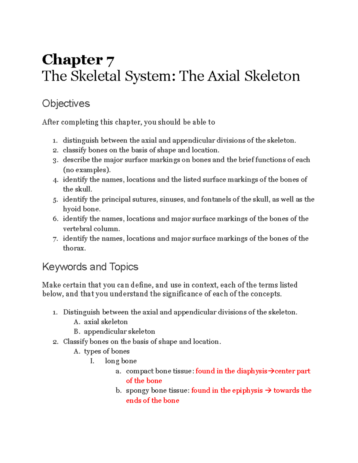 Chapter 7 - Lecture notes 7 - Chapter 7 The Skeletal System: The Axial ...