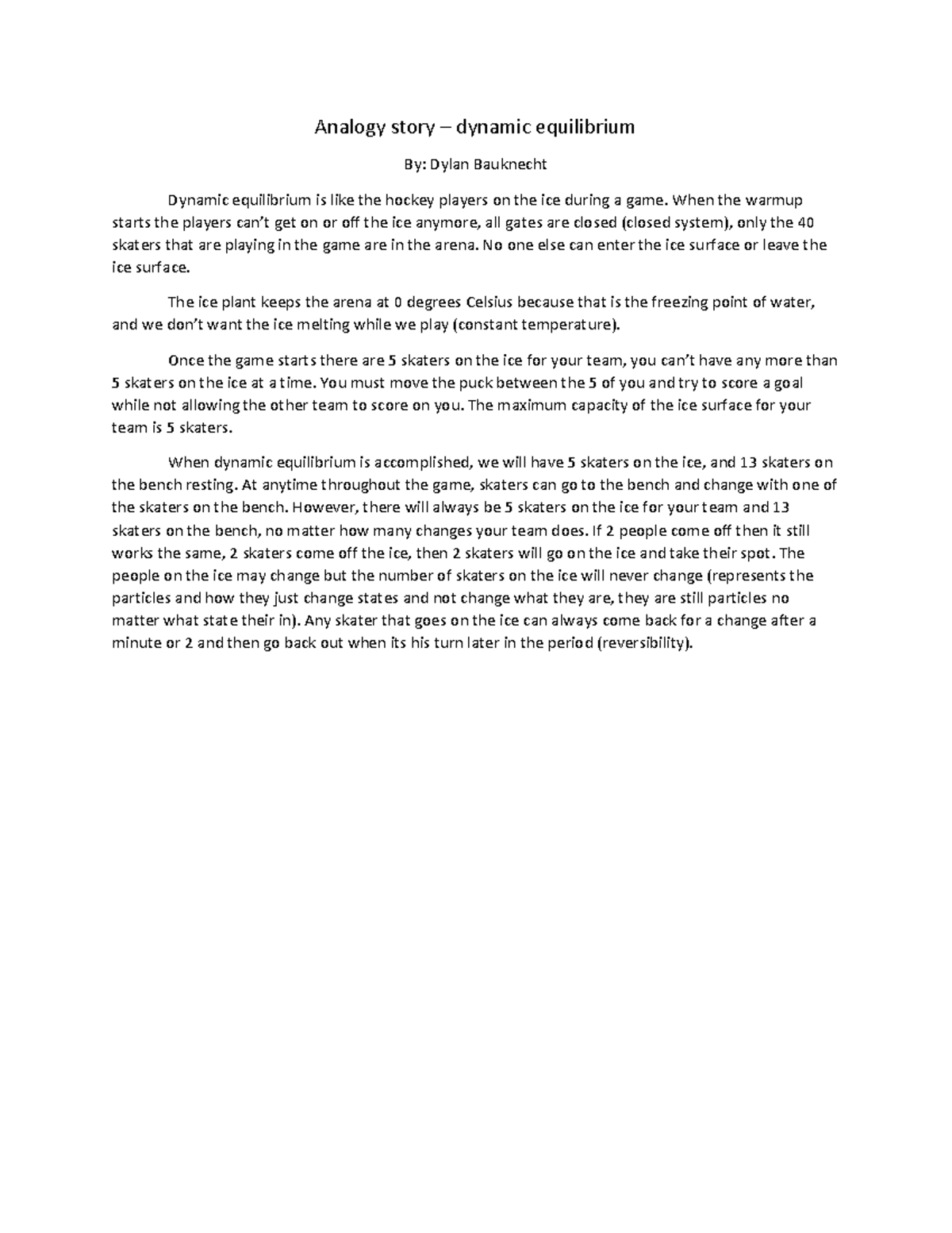 Analogy story dynamic eqilibrium - Analogy story – dynamic equilibrium ...
