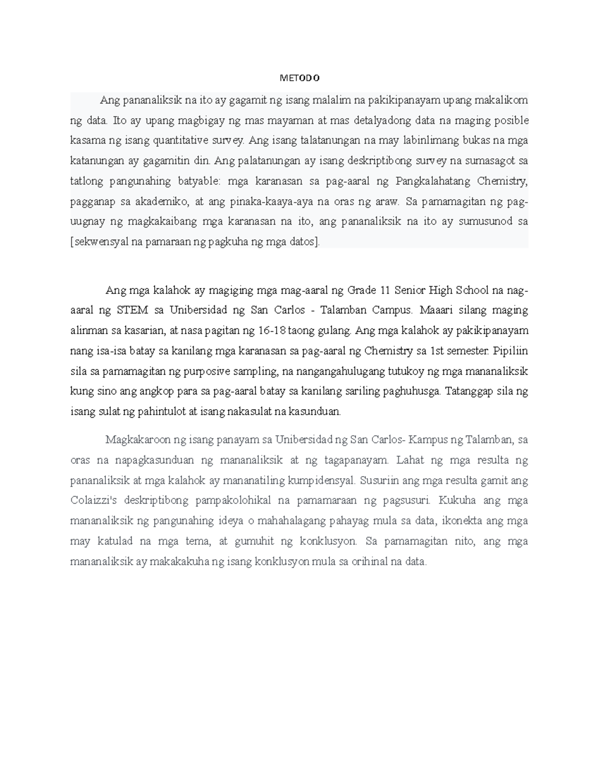 Metodo - Methodology - METODO Ang pananaliksik na ito ay gagamit ng ...