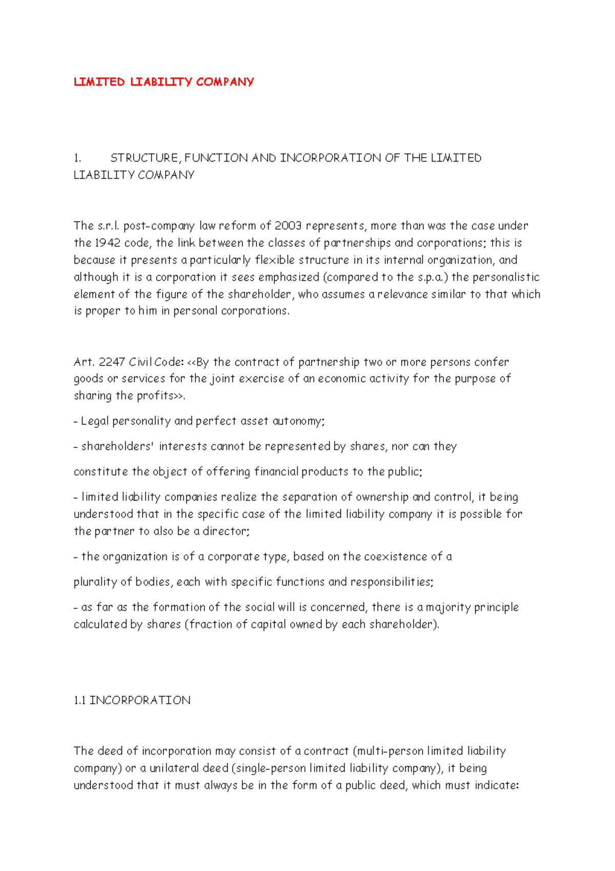 Limited Liability Company 11 - LIMITED LIABILITY COMPANY 1. STRUCTURE ...