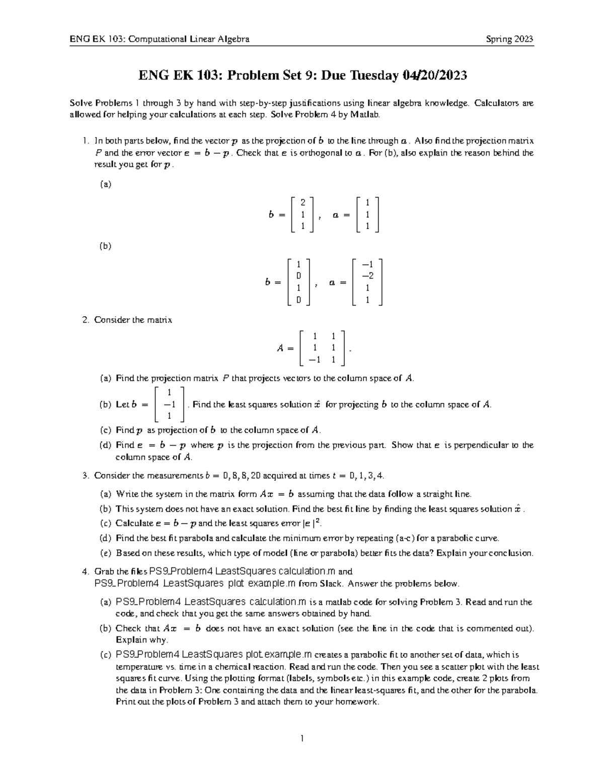 Ps9 - problem set 9: 100% - ENG EK 103: Computational Linear Algebra Spring 2023 ENG EK 103 ...