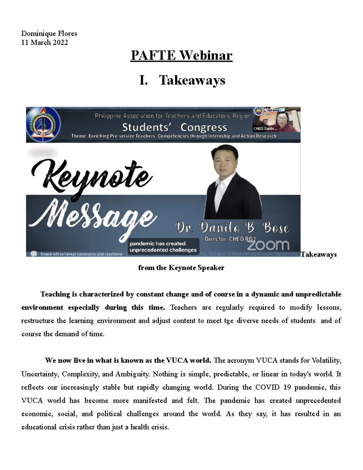 Pafte takeawaysreflection dominique flores - Dominique Flores 11 March ...