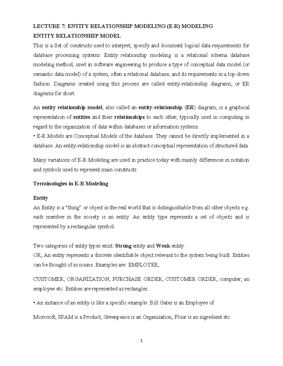 ER modeling in E services - LECTURE 7: ENTITY RELATIONSHIP MODELING (E-R) MODELING ENTITY - Studocu
