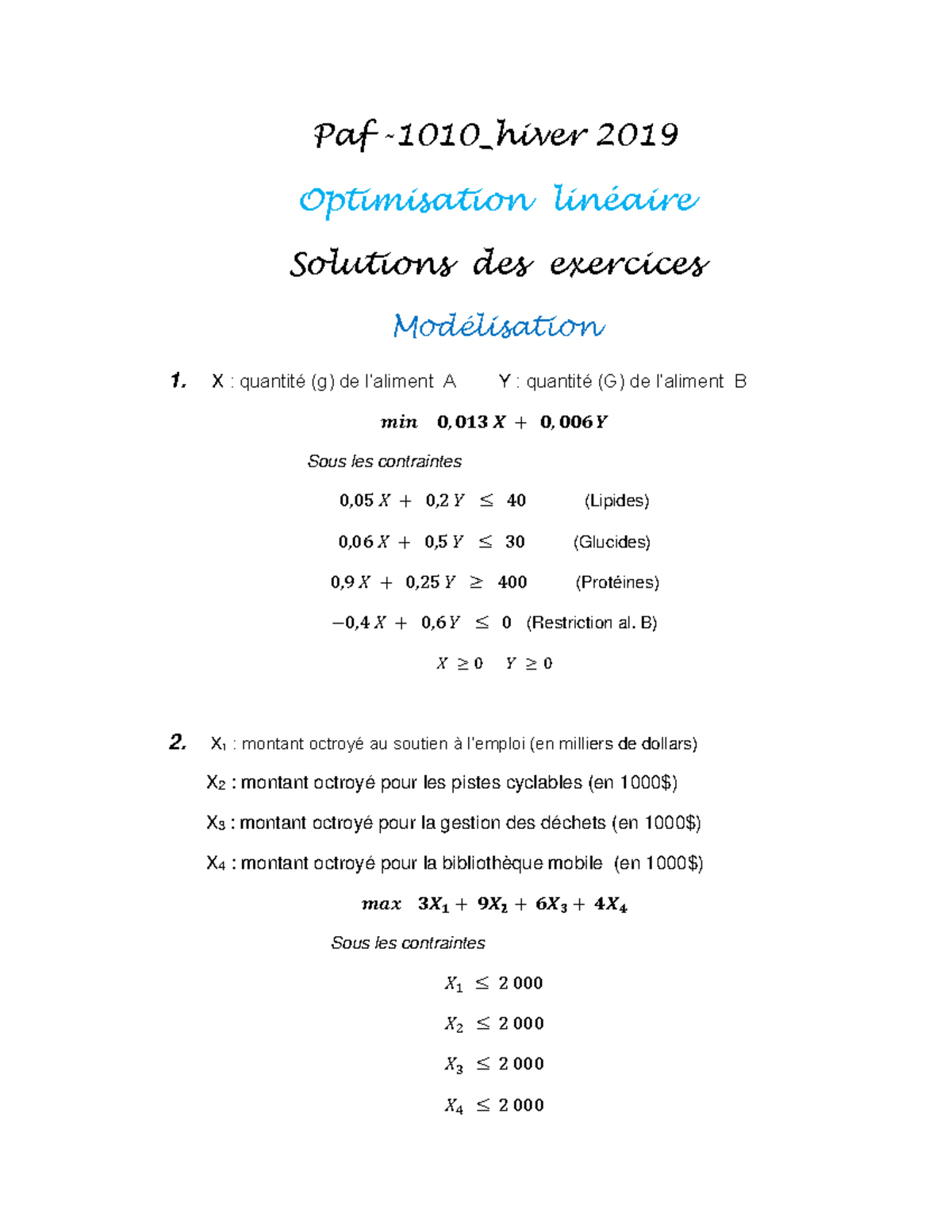 Solutionnaire Exercices,Progr - Warning: TT: undefined function: 32 Paf -1010_hiver 2019 - Studocu