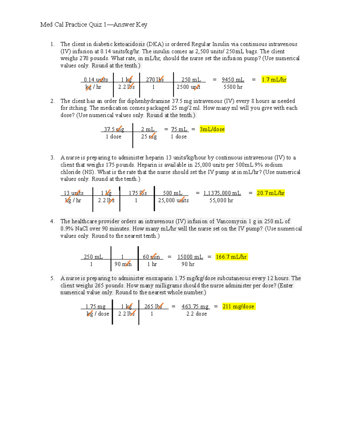 Med Cal Week 1 - Answer Key - Med Cal Practice Quiz 1—Answer Key The ...