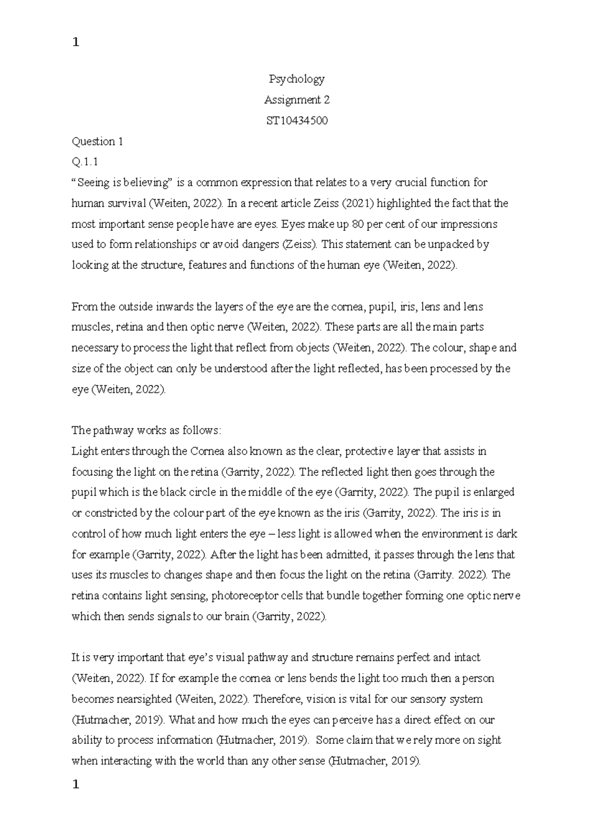 PSYC5121 A2 ST1434500 - Psych assignment two - Psychology Assignment 2 ...