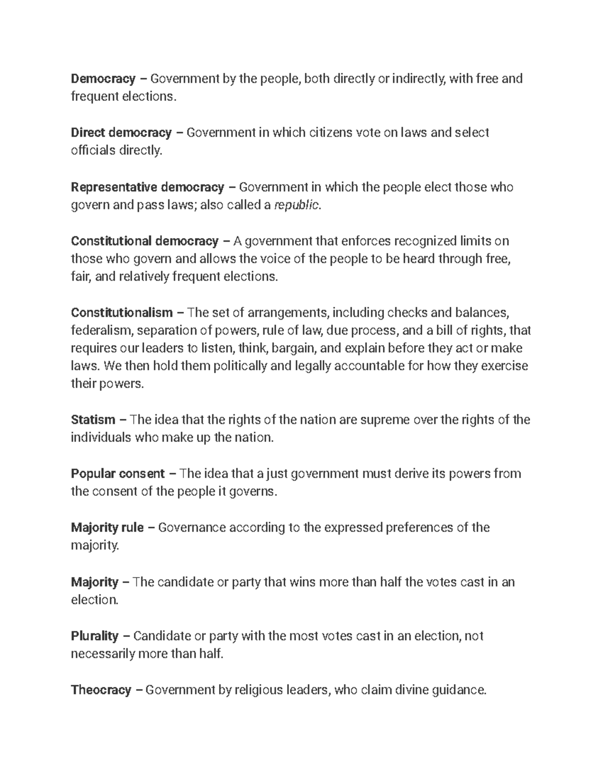 Chapter 1 Constitutional Democracy - Democracy – Government by the ...