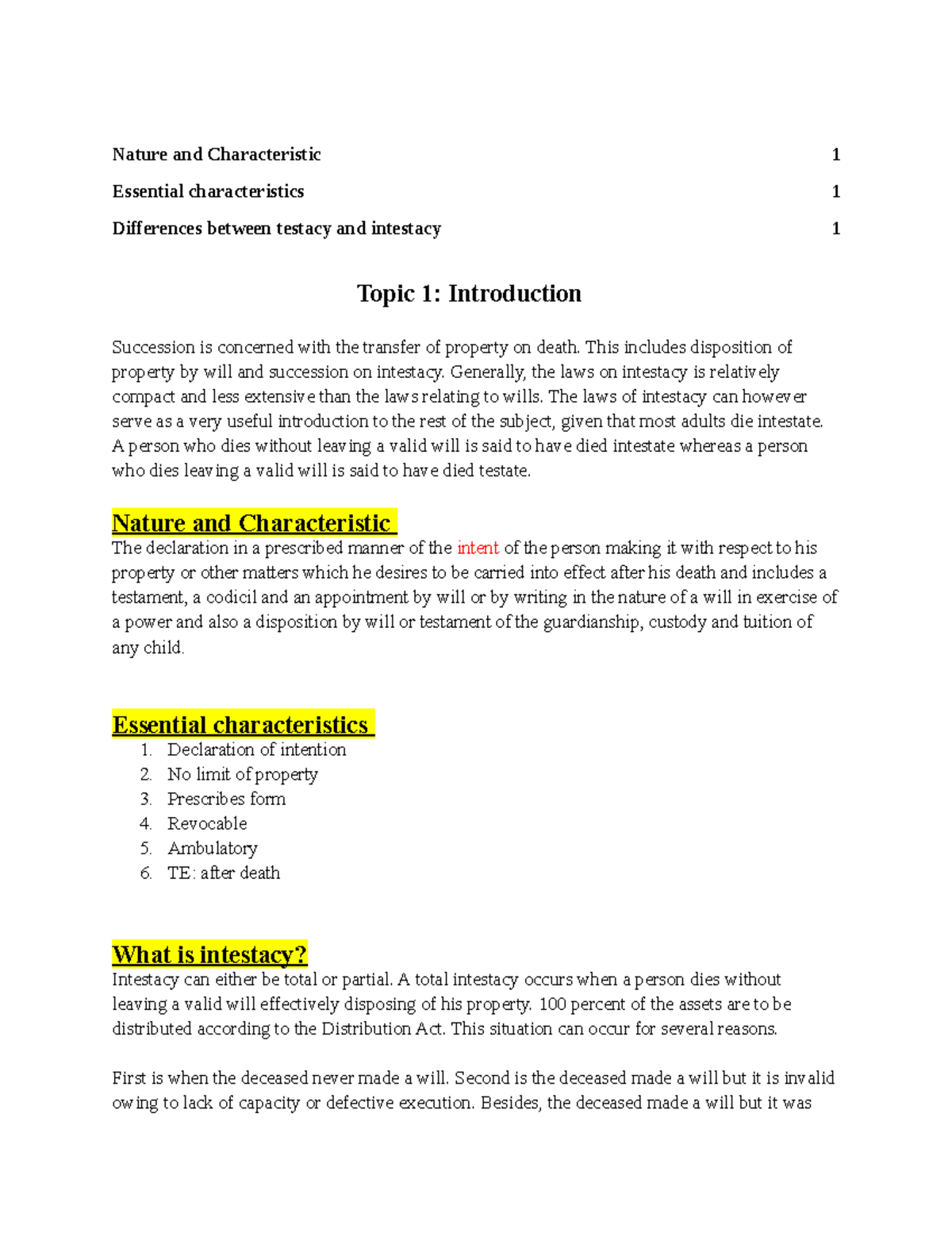 Topic 1 Introduction - Nature and Characteristic 1 Essential ...
