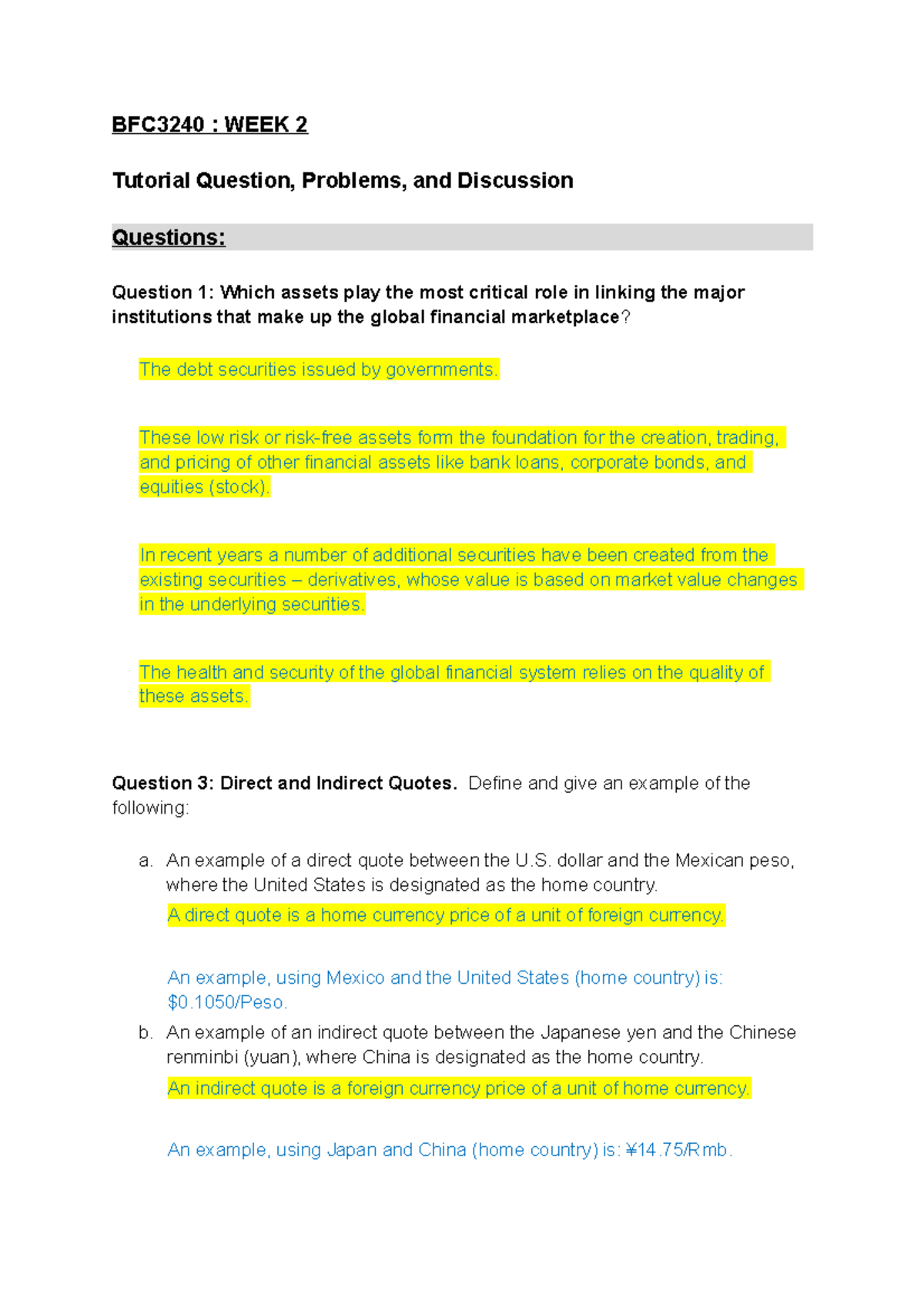 Week2 Question with Sol - BFC3240 : WEEK 2 Tutorial Question, Problems, and Discussion Questions ...