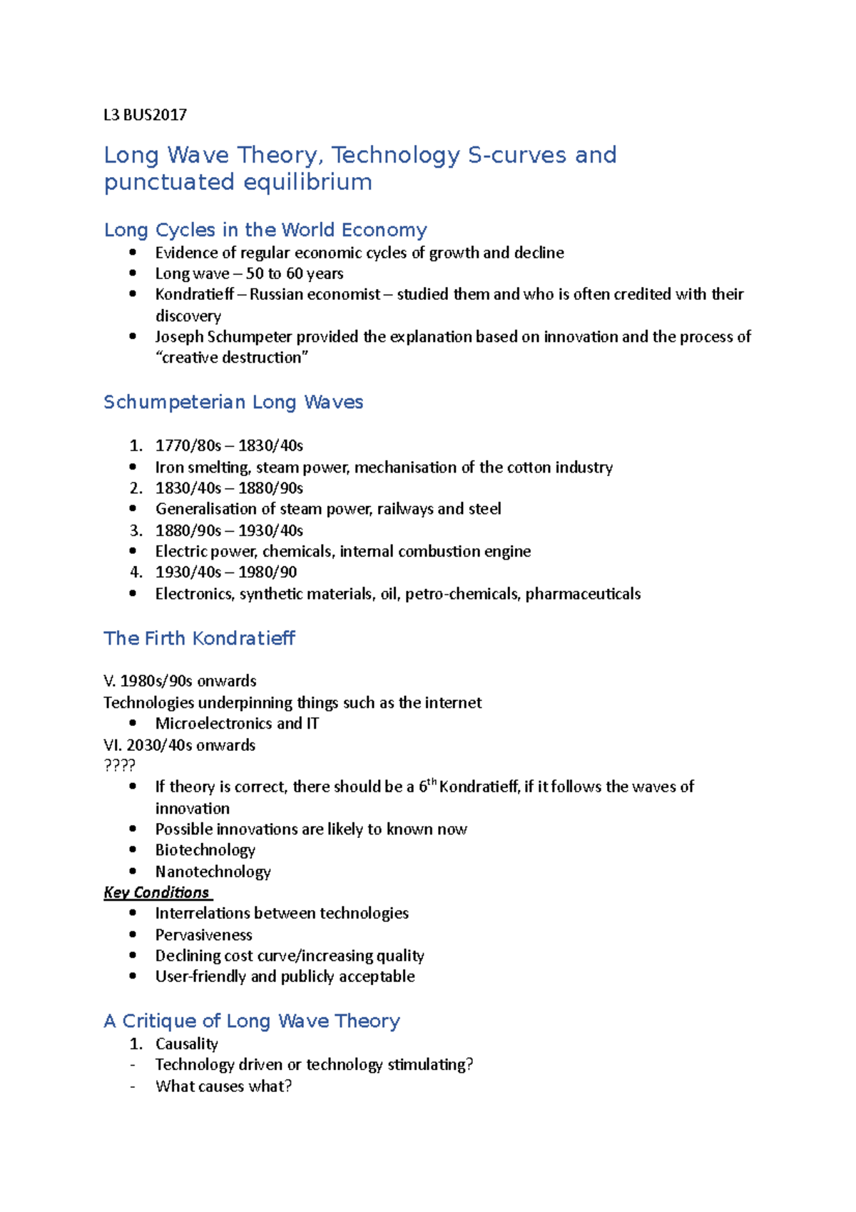 L3 Long Wave Theory, Technology S-curves and punctuated equilibrium ...