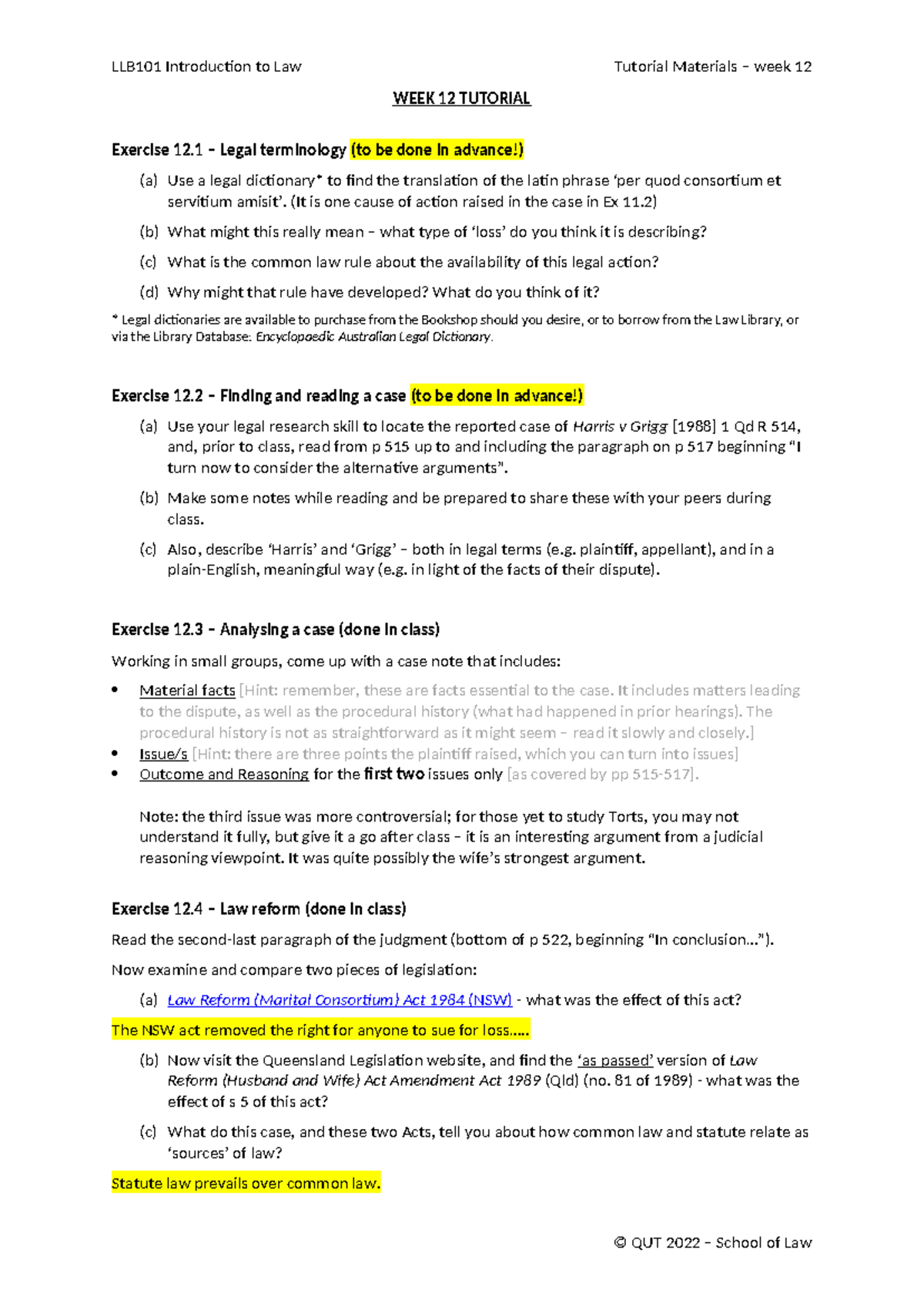 WEEK 12 Tutorial - LLB101 Introduction to Law Tutorial Materials – week ...