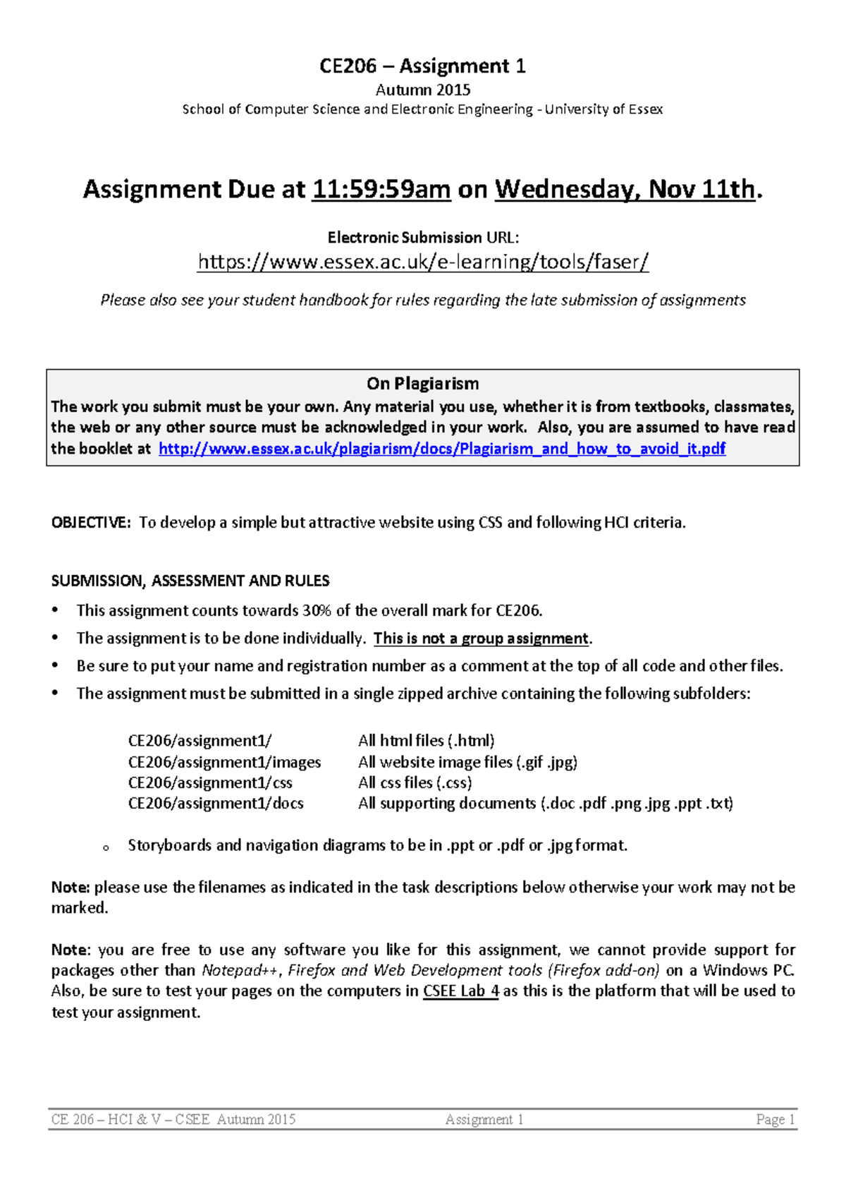 CE206 Assignment 1 - CE206 – Assignment 1 Autumn 2015 School of ...