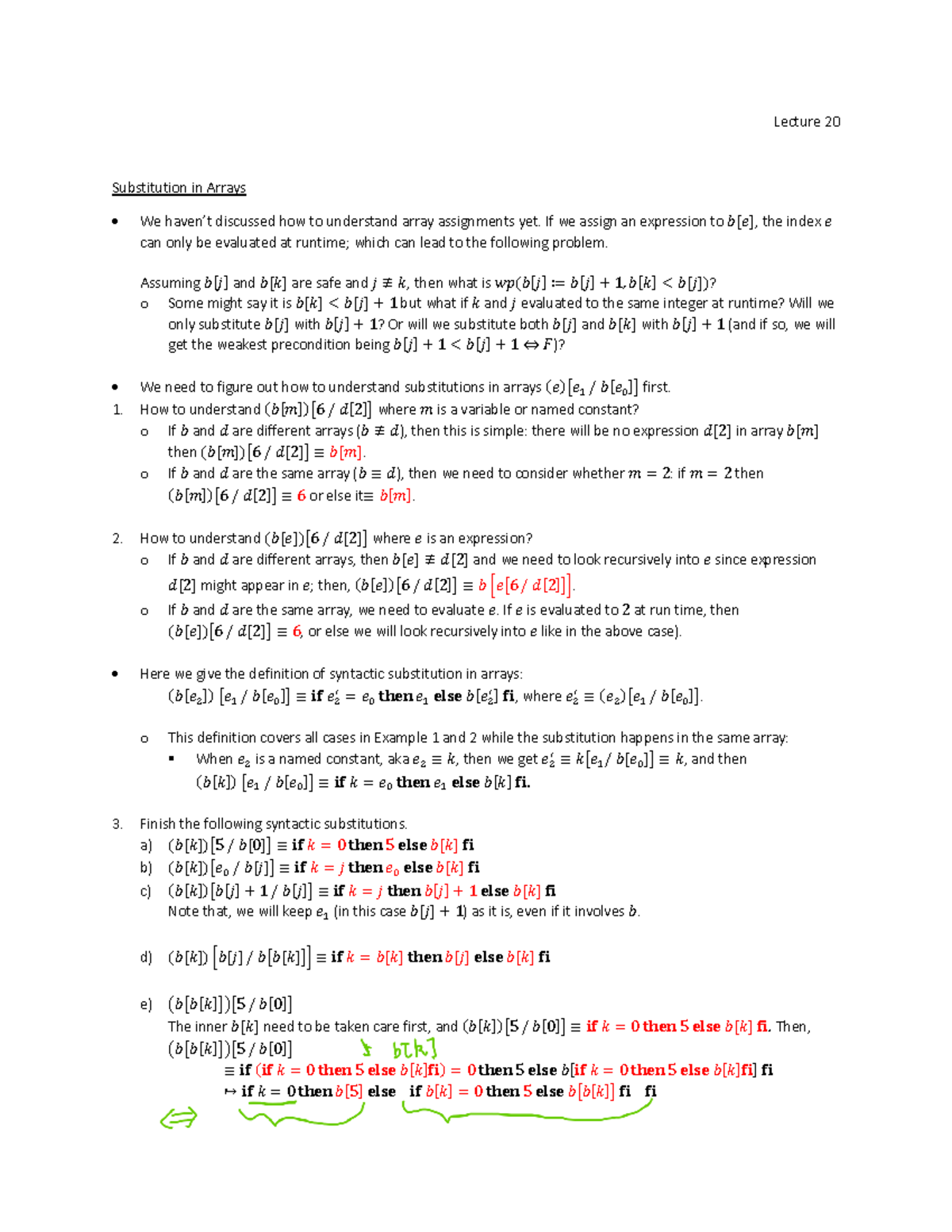 Lecture 20 - substitution in arrays - Lecture 20 Substitution in Arrays We haven’t discussed how ...