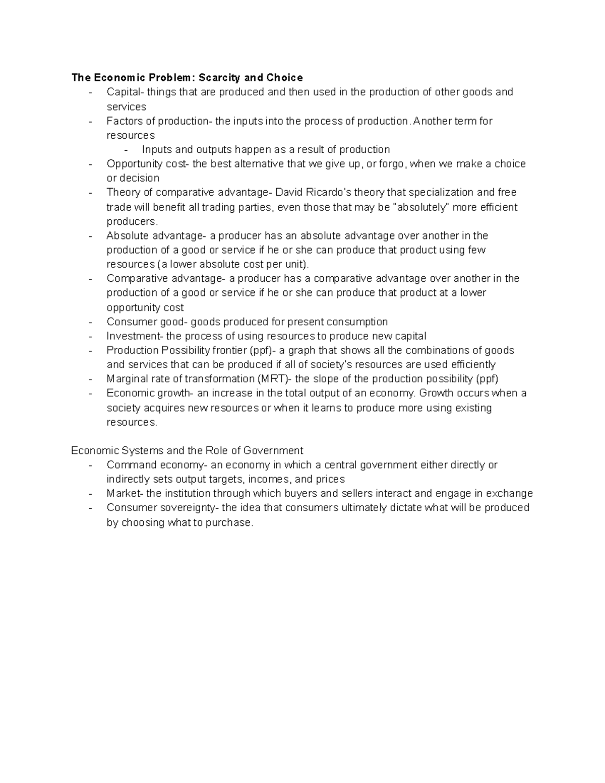 Chapter 2 - Lecture notes - The Economic Problem: Scarcity and Choice ...
