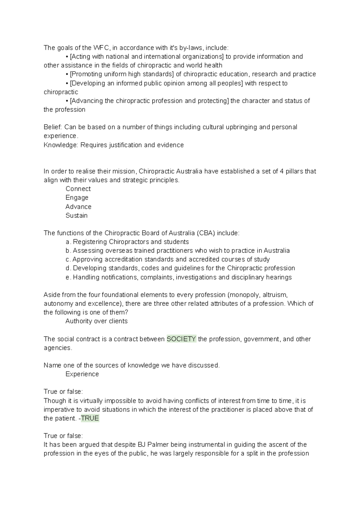 CHI109 Theory Exam stuff - The goals of the WFC, in accordance with it ...