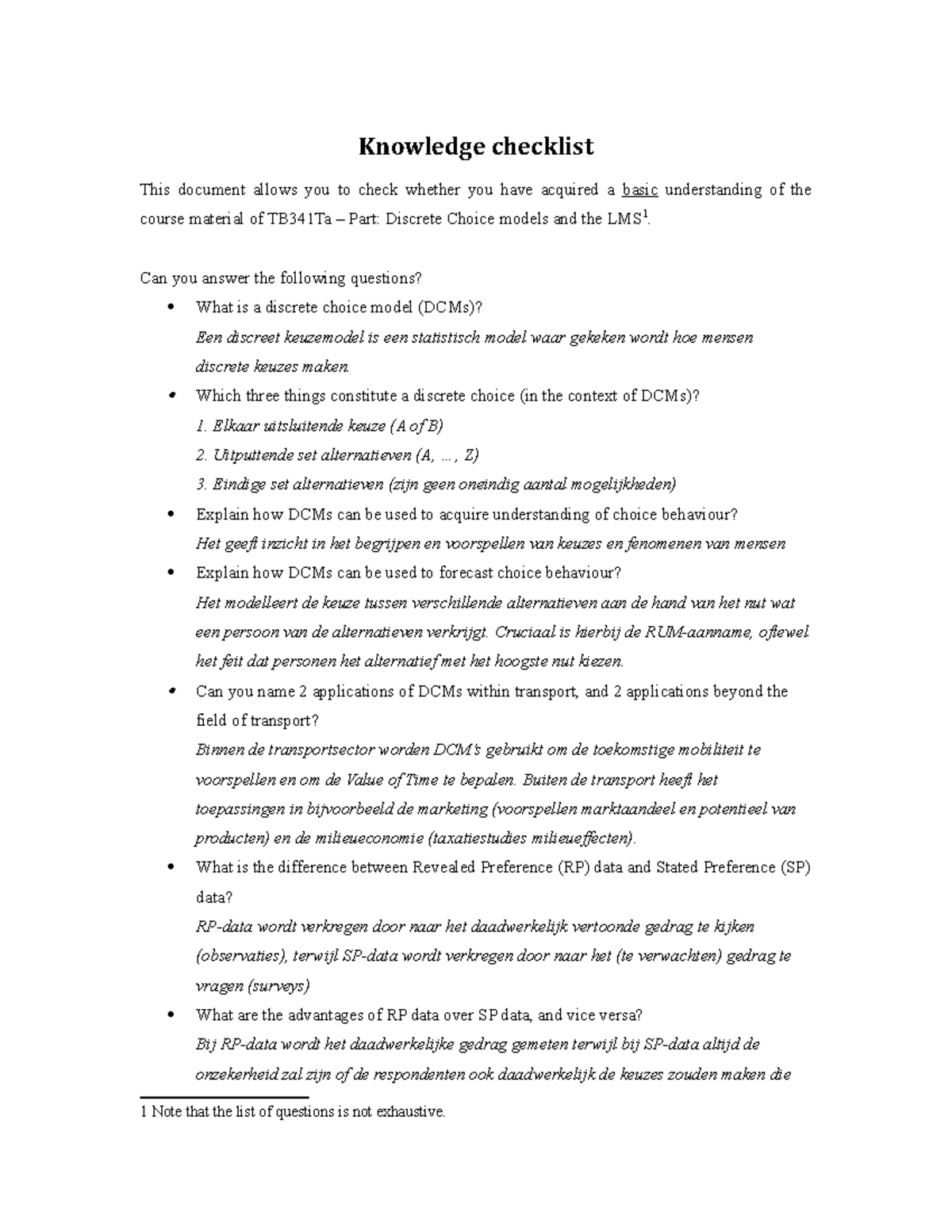 Knowledge Checker - Ingevuld - Knowledge checklist This document allows ...