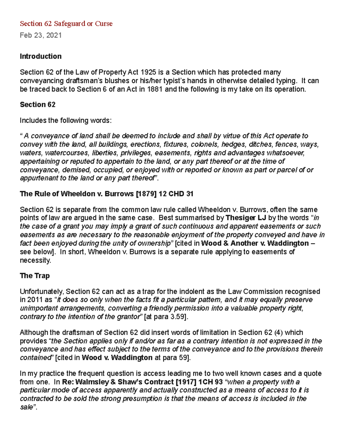 Section 62 Safeguard or Curse - Hassall Law Limited - Introduction ...