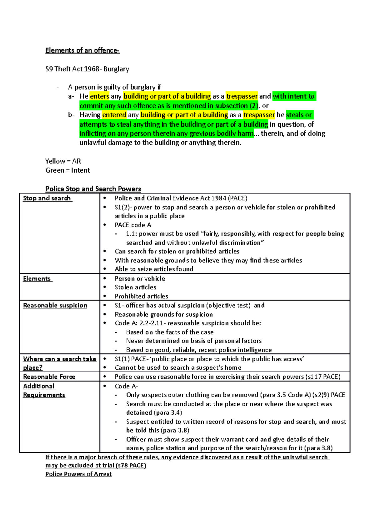 1. police powers - Lecture notes 1 - Elements of an offence- S9 Theft ...
