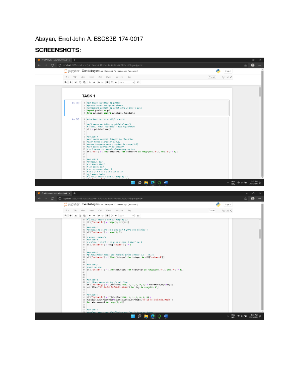 Exer4Abayan - summary - Abayan, Errol John A. BSCS3B 174- SCREENSHOTS ...