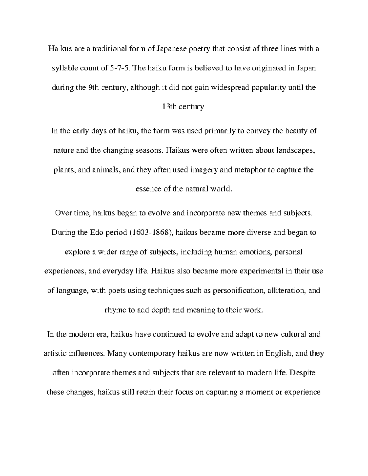 Haikus and their importance - Haikus are a traditional form of Japanese ...