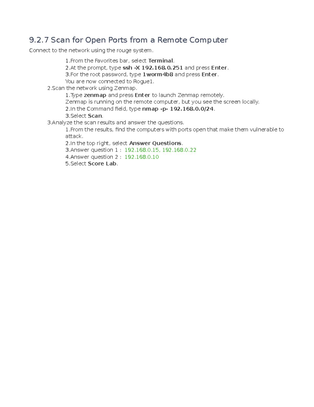 9.2.7 Scan for Open Ports from a Remote Computer - 9.2 Scan for Open ...