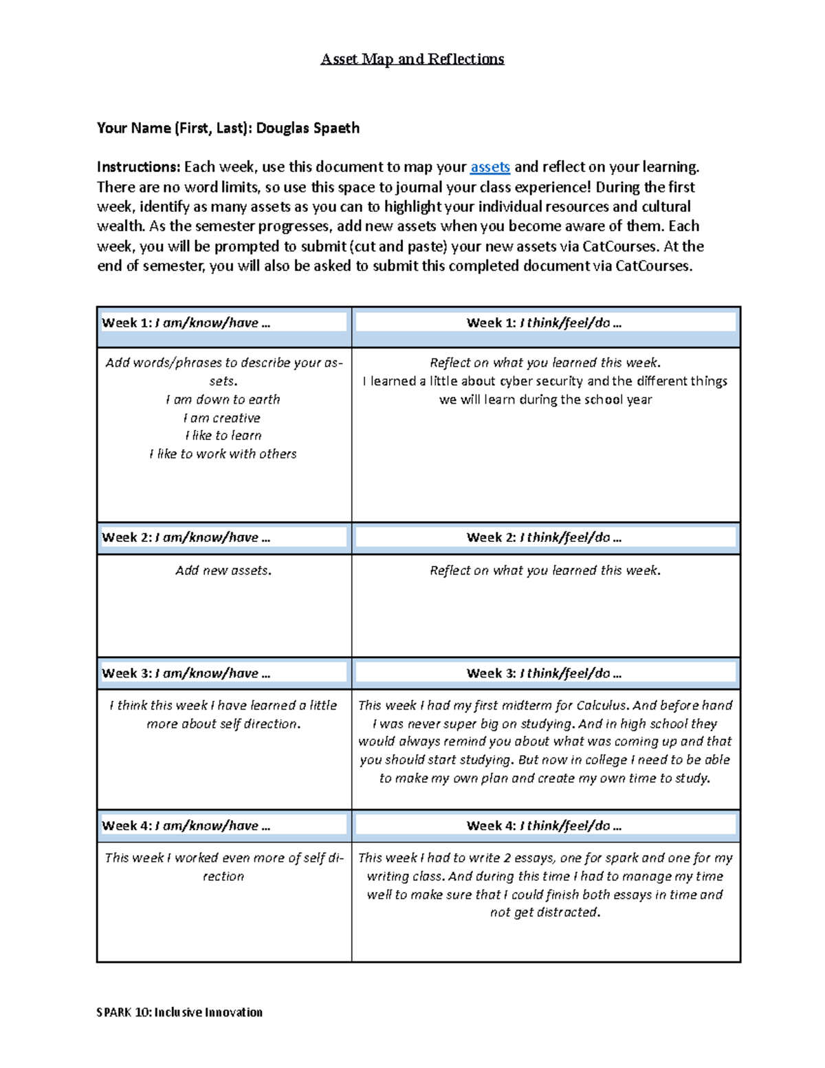 Spark Asset map - asdf - Asset Map and Reflections Your Name (First ...