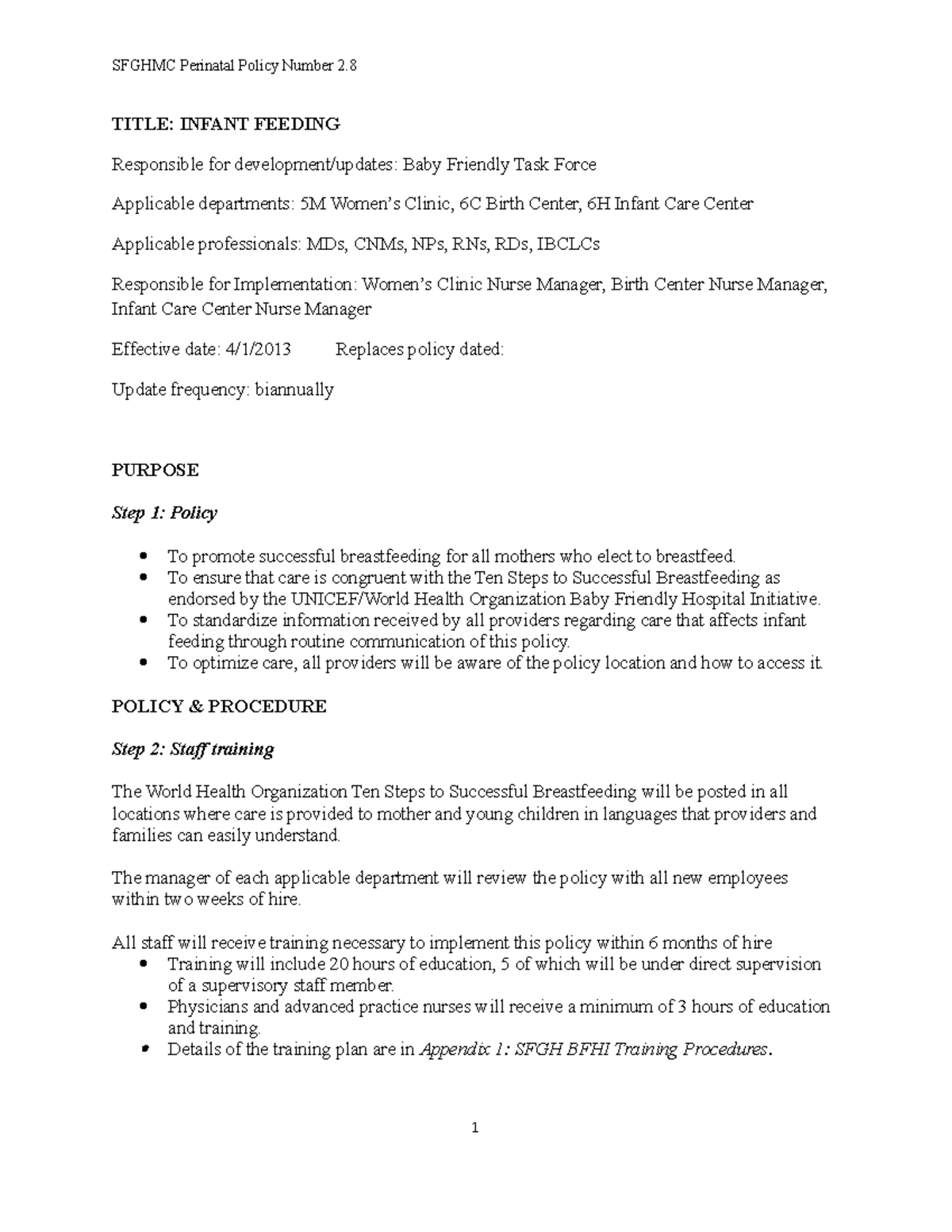 Breastfeeding Guidelines - TITLE: INFANT FEEDING Responsible for ...