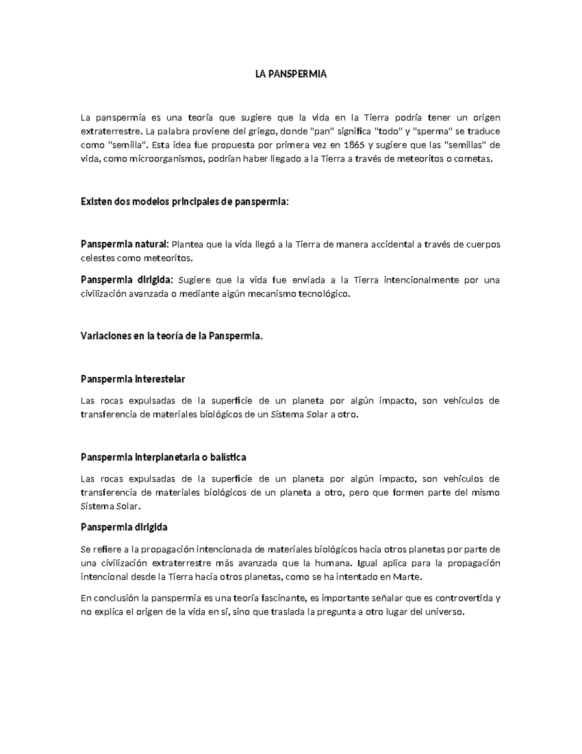 Nicolas - nmnmm - LA PANSPERMIA La panspermia es una teoría que sugiere ...