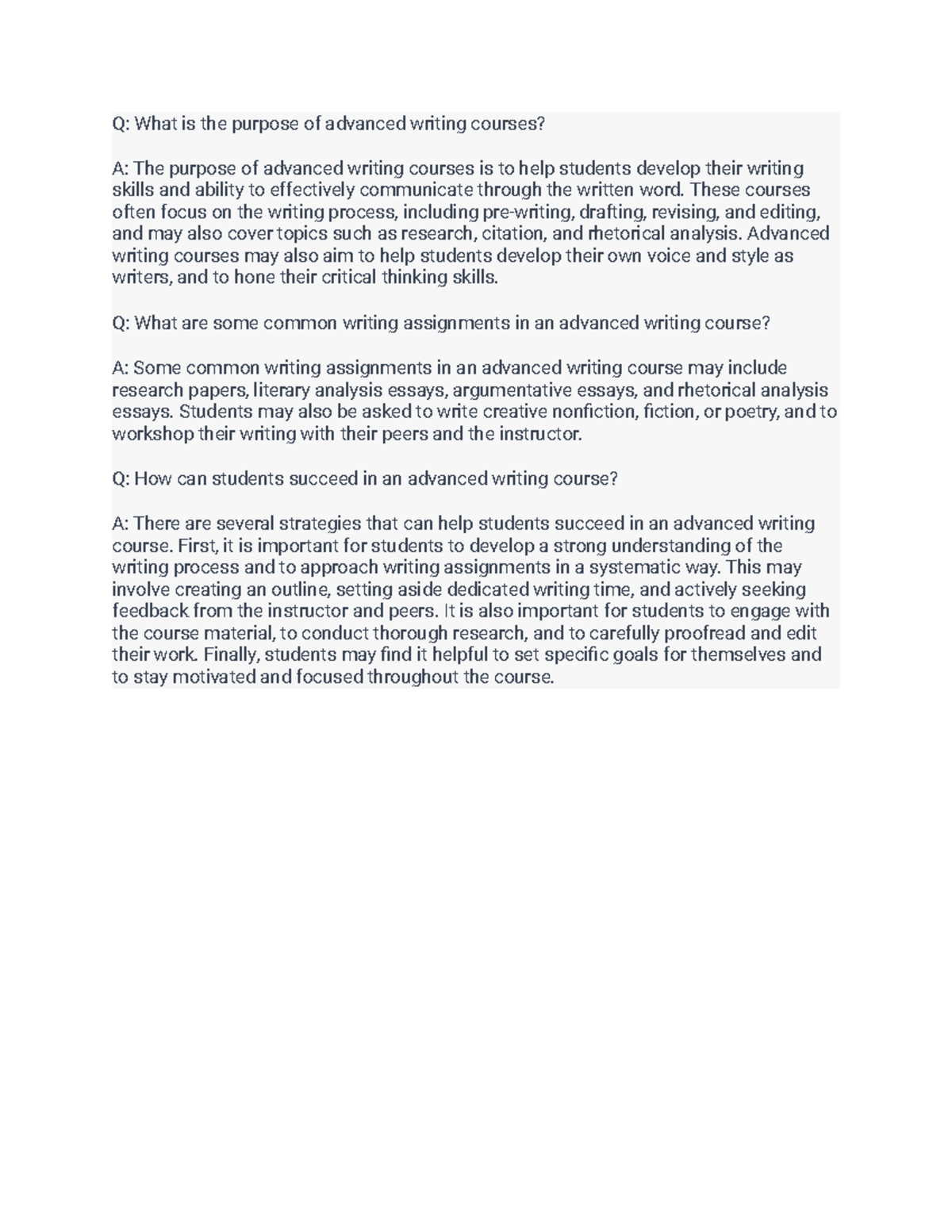 HW q a- Advanced Writing - Q: What is the purpose of advanced writing ...