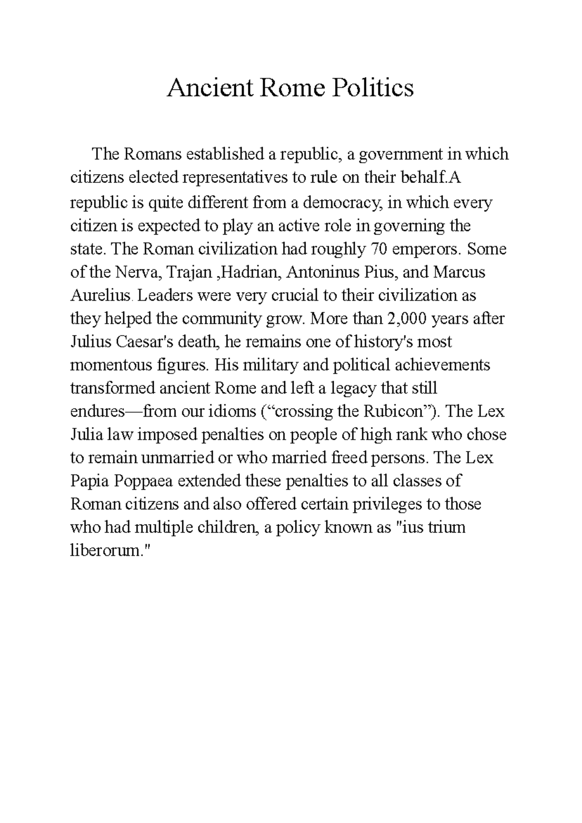 Ancient Rome politics - Google Docs - Ancient Rome Politics The Romans ...