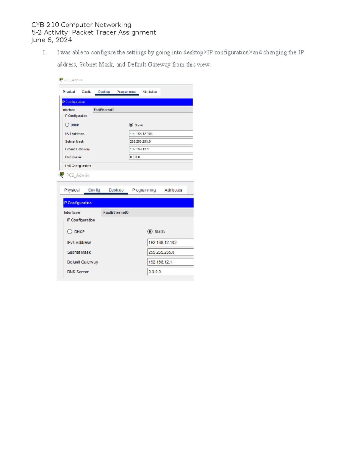 CYB210 Mod5Packet Trcr Bean,Jhanique - 5-2 Activity: Packet Tracer ...
