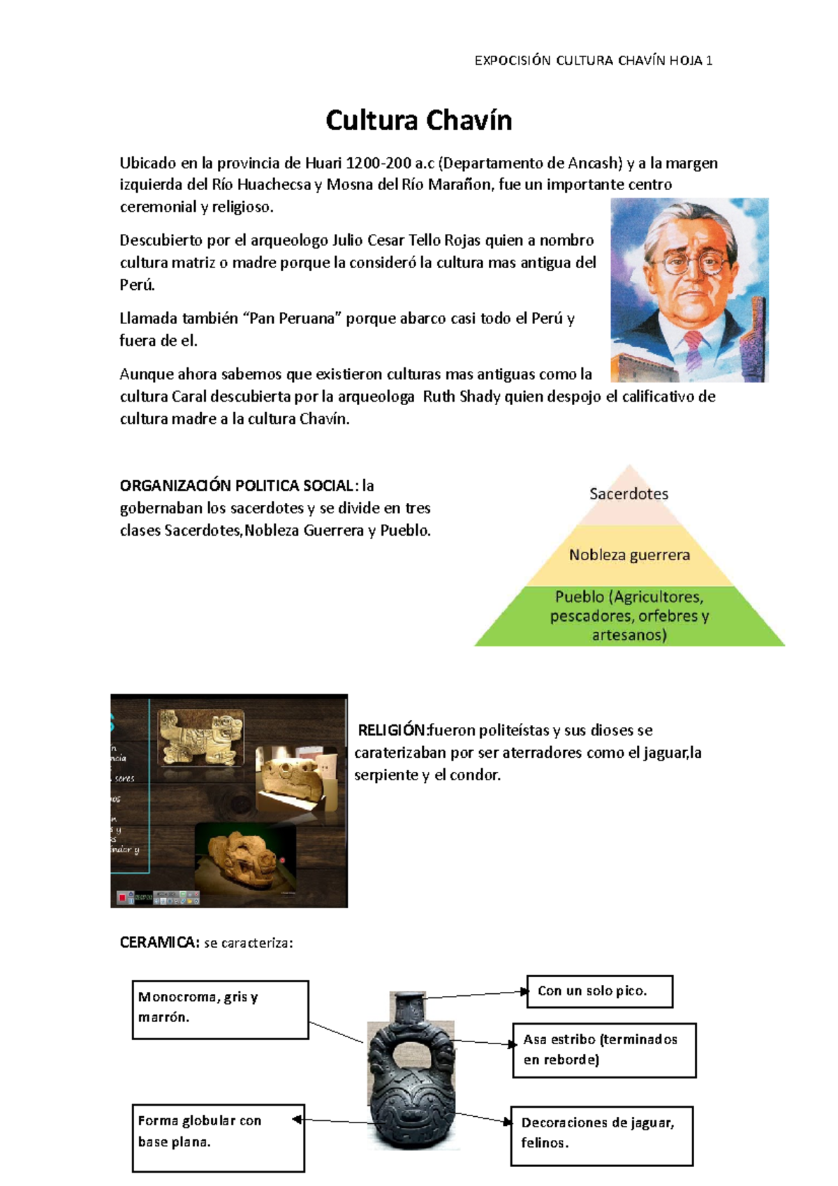 Cultura Chavín - EXPOCISIÓN CULTURA CHAVÍN HOJA 1 Cultura Chavín ...