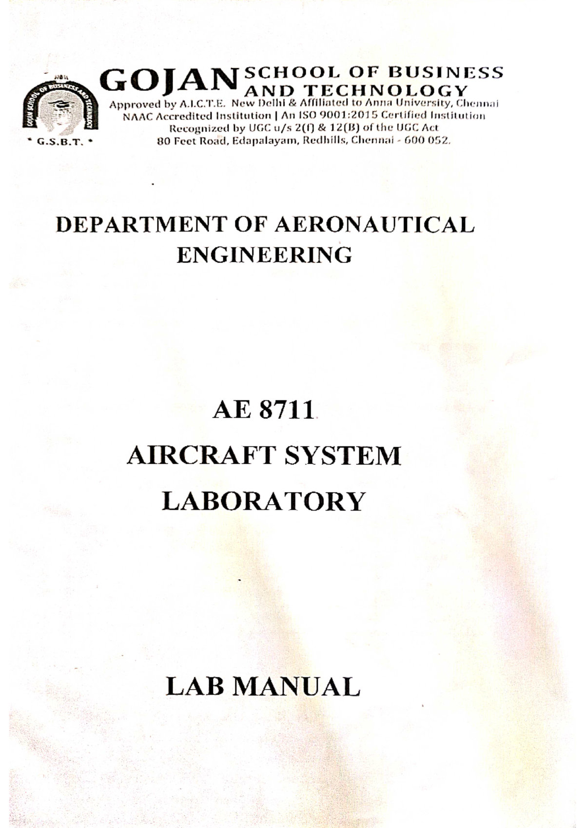 AS LAB Manual - Aircraft System Laboratory - Studocu