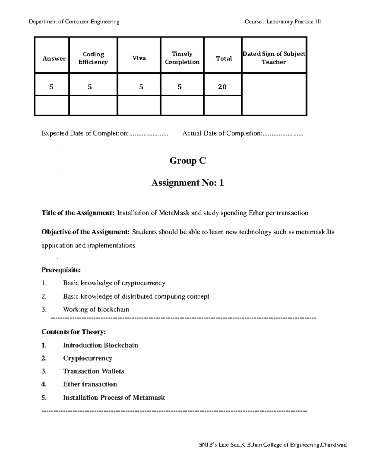 BCT Lab Manual - Blockchain Technology write-ups - Department of Computer Engineering Course ...