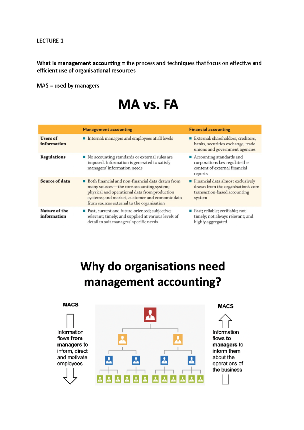 MDC Exam summary - LECTURE 1 What is management accounting = the ...