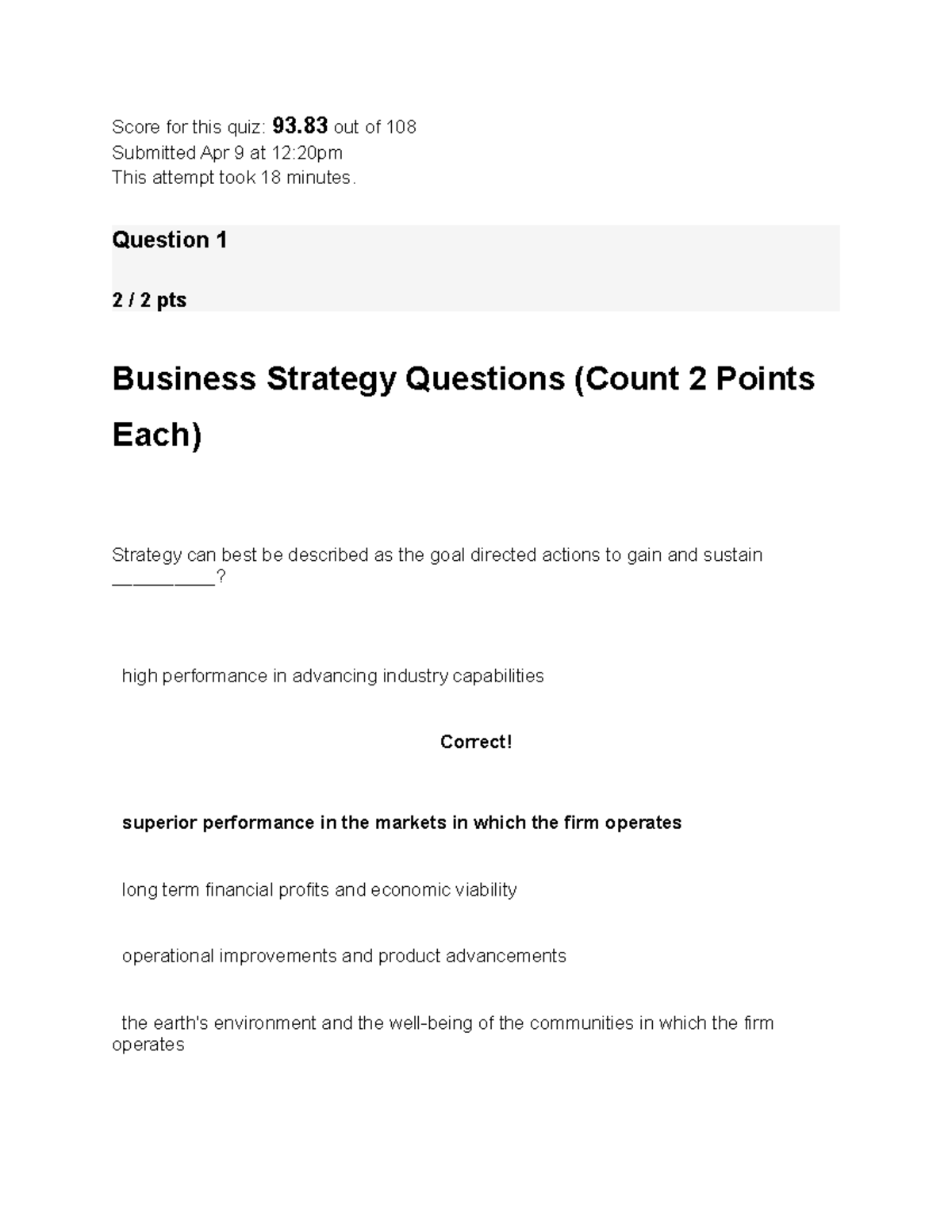 Business Strategy Quiz - Studocu