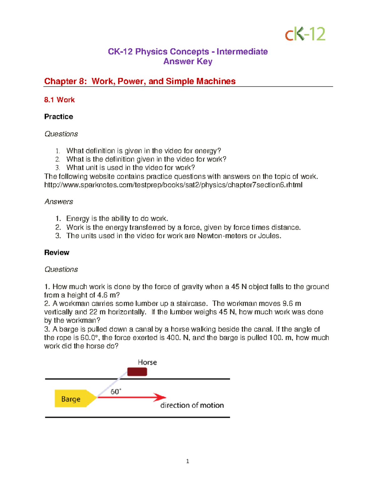 Phys Int CC Ch 8 - Work, Power, and Simple Machines - Answers PDF - CK ...