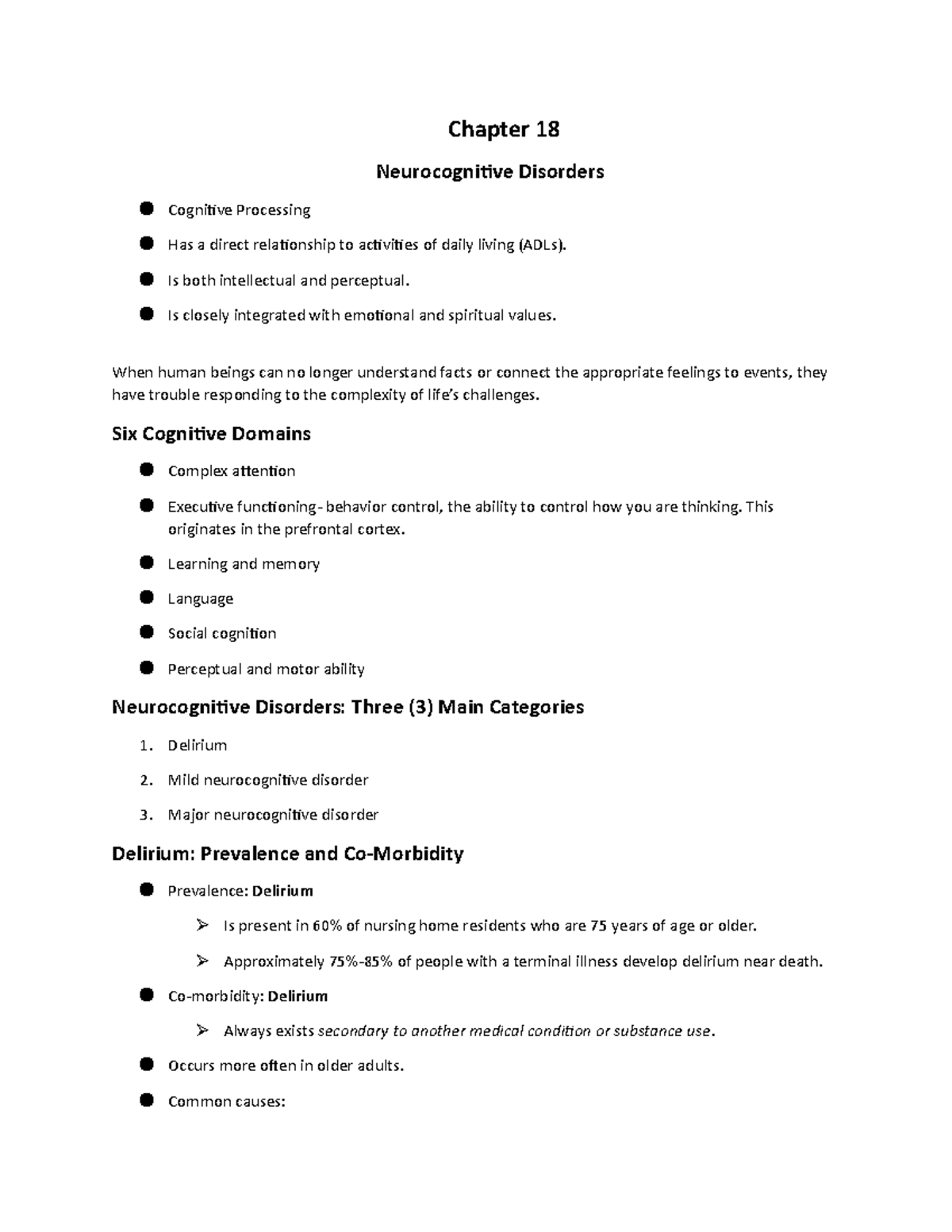Week 7 Psych - week 7 - Chapter 18 Neurocognitive Disorders Cognitive ...