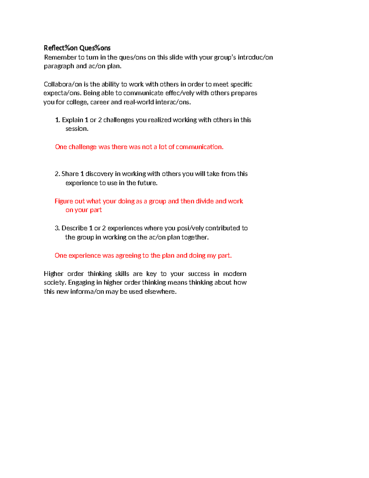 Public Reflection Questions - Reflect%on Ques%ons Remember to turn in ...