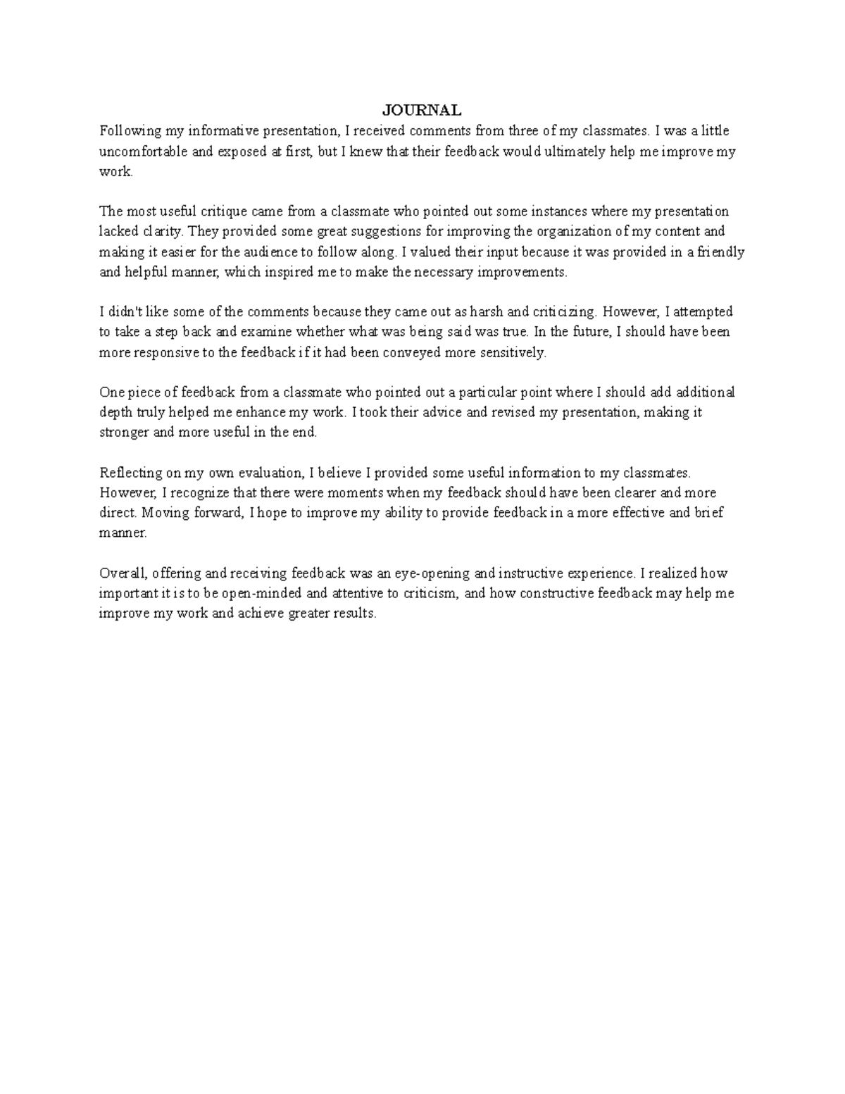 Informative Presentation Journal - JOURNAL Following my informative ...