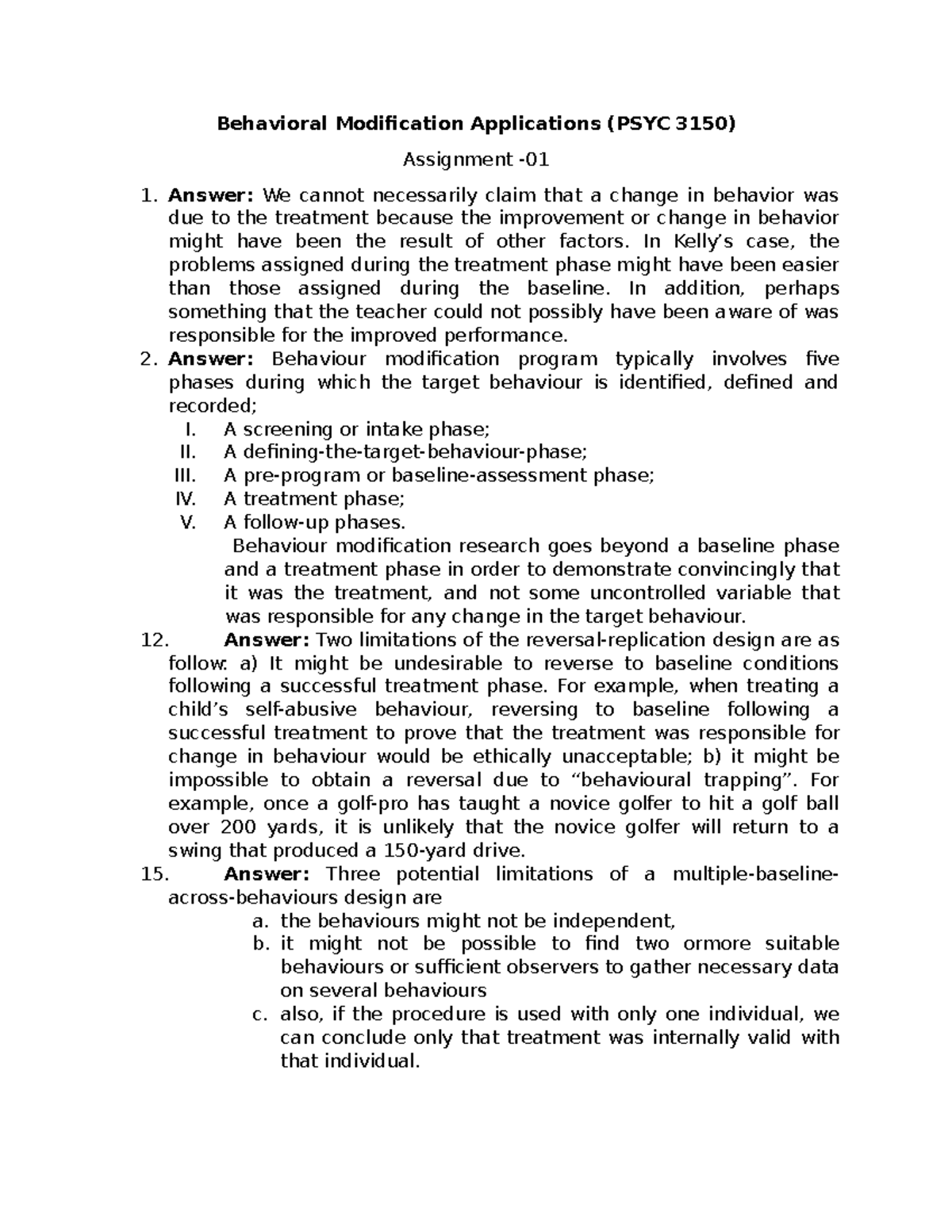 psychology-3150 - Behavioral Modification Applications (PSYC 3150) Assignment - Answer: We ...